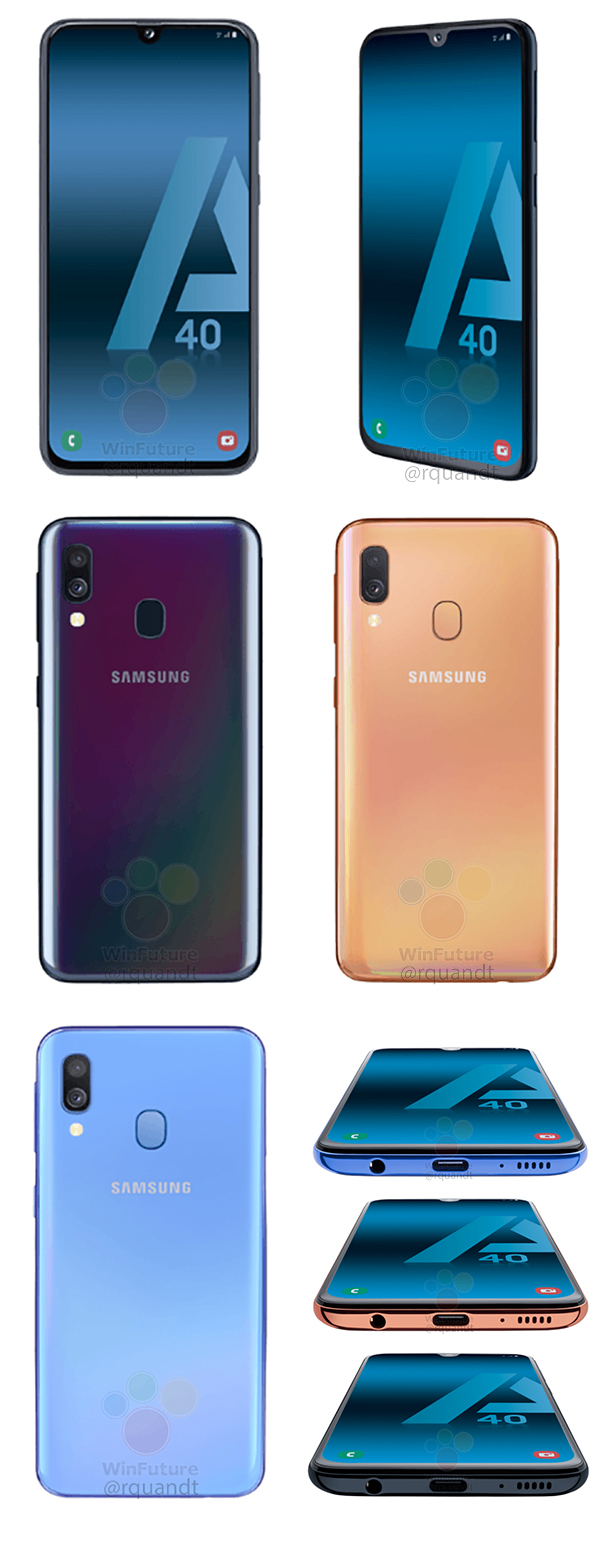 Samsung Galaxy A40 หลุดเรนเดอร์พร้อมสเปก จอใหญ่ 5.7 นิ้ว กล้องคู่ 16+8 ...