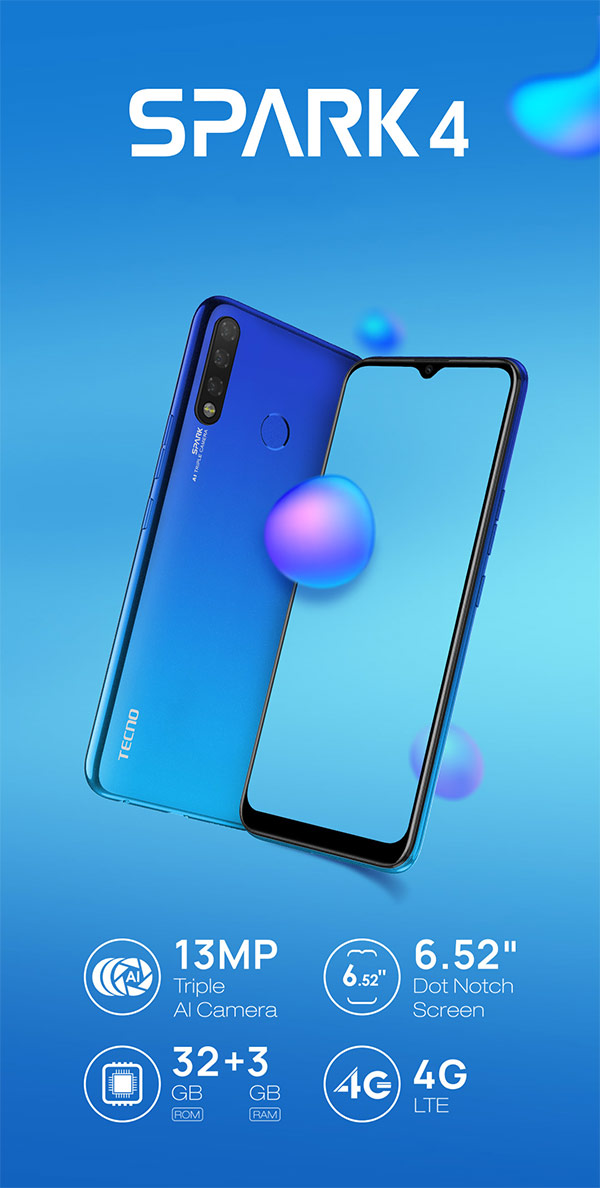 เปิดตัว TECNO SPARK 4 พร้อมกล้องหลัง AI Triple Camera แบตใหญ่ 4000 mAh ...