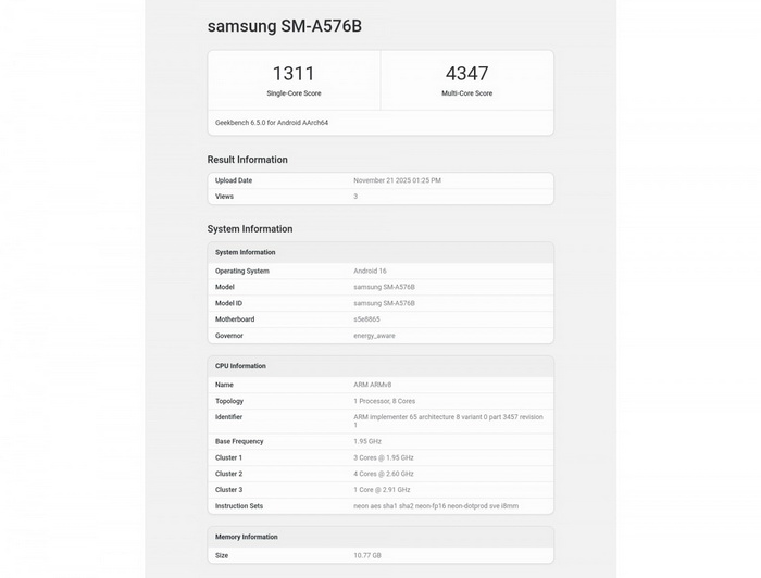 Samsung Galaxy A57 โผล่บน Geekbench ใช้ชิป Exynos 1680 รุ่นใหม่ พร้อม ...